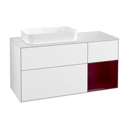 Villeroy & Boch Villeroy und Boch Finion Waschtischunterschrank G281HBGF 120cm, Abdeckplatte white matt, Emotion, Regal rechts Peony, Glossy white lacquer