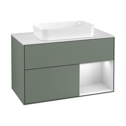 Villeroy & Boch Villeroy und Boch Finion Waschtischunterschrank G251MTGM 100cm, Abdeckplatte white matt, Emotion, Regal rechts White matt lacquer, Olive Matt Lacquer