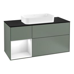Villeroy & Boch Villeroy und Boch Finion Waschtischunterschrank F292GFGM 120cm, Abdeckplatte black matt, Regal links Glossy white lacquer, Olive Matt Lacquer