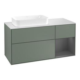 Villeroy & Boch Villeroy und Boch Finion Waschtischunterschrank F281GKGM 120cm, Abdeckplatte white matt, Regal rechts Anthracite matt, Olive Matt Lacquer