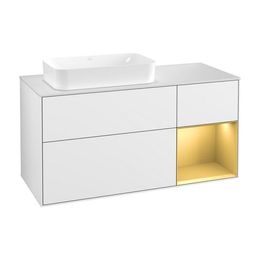Villeroy & Boch Villeroy und Boch Finion Waschtischunterschrank G281HFGF 120cm, Abdeckplatte white matt, Emotion, Regal rechts Gold matt, Glossy white lacquer