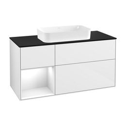 Villeroy & Boch Villeroy und Boch Finion Waschtischunterschrank F292GFGF 120cm, Abdeckplatte black matt, Regal links Glossy white lacquer, Glossy white lacquer