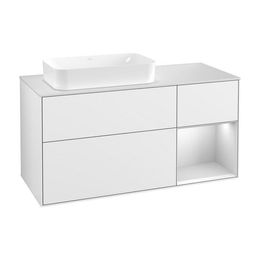 Villeroy & Boch Villeroy und Boch Finion Waschtischunterschrank F281MTGF 120cm, Abdeckplatte white matt, Regal rechts White matt lacquer, Glossy white lacquer