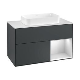 Villeroy & Boch Villeroy und Boch Finion Waschtischunterschrank G251MTHG 100cm, Abdeckplatte white matt, Emotion, Regal rechts White matt lacquer, Midnight Blue Matt Lacquer