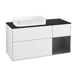 Villeroy & Boch Villeroy und Boch Finion Waschtischunterschrank G282HGGF 120cm, Abdeckplatte black matt, Emotion, Regal rechts Midnight Blue Matt Lacquer, Glossy white lacquer