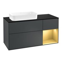 Villeroy & Boch Villeroy und Boch Finion Waschtischunterschrank G282HFHG 120cm, Abdeckplatte black matt, Emotion, Regal rechts Gold matt, Midnight Blue Matt Lacquer