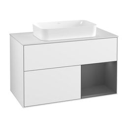 Villeroy & Boch Villeroy und Boch Finion Waschtischunterschrank G251GKGF 100cm, Abdeckplatte white matt, Emotion, Regal rechts Anthracite matt, Glossy white lacquer