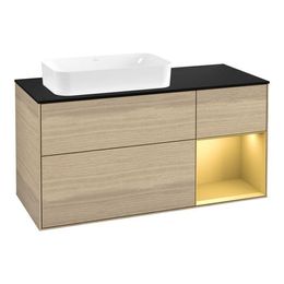 Villeroy & Boch Villeroy und Boch Finion Waschtischunterschrank G282HFPC 120cm, Abdeckplatte black matt, Emotion, Regal rechts Gold matt, Oak Veneer