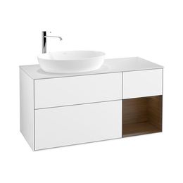 Villeroy & Boch Villeroy und Boch Finion Waschtischunterschrank F931GNGF 120cm, Abdeckplatte white matt, Regale Walnut Veneer, Glossy white lacquer