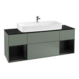 Villeroy & Boch Villeroy und Boch Finion Waschtischunterschrank F212PDGM 160cm, Abdeckplatte black matt, Regale Black matt lacquer, Olive Matt Lacquer