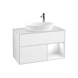 Villeroy & Boch Villeroy und Boch Finion Waschtischunterschrank G901GFGF 100cm, Abdeckplatte white matt, Emotion, Regale Glossy white lacquer, Glossy white lacquer