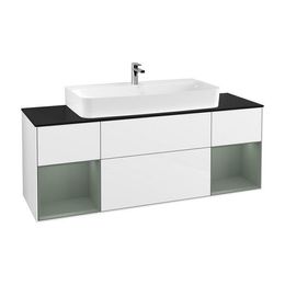Villeroy & Boch Villeroy und Boch Finion Waschtischunterschrank F212GMGF 160cm, Abdeckplatte black matt, Regale Olive matt lacquer, Glossy white lacquer