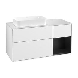 Villeroy & Boch Villeroy und Boch Finion Waschtischunterschrank F281PDGF 120cm, Abdeckplatte white matt, Regal rechts Black matt lacquer, Glossy white lacquer