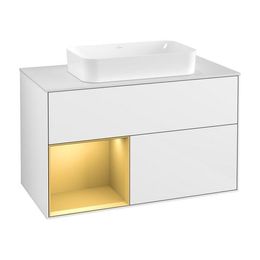 Villeroy & Boch Villeroy und Boch Finion Waschtischunterschrank G241HFGF 100cm, Abdeckplatte white matt, Emotion, Regal links Gold matt, Glossy white lacquer