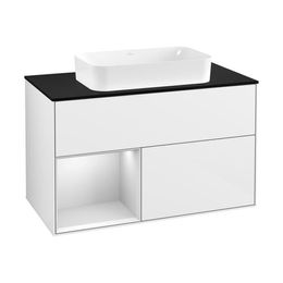Villeroy & Boch Villeroy und Boch Finion Waschtischunterschrank F242MTGF 100x60,3cm, Abdeckplatte black matt, Regal links White matt lacquer, Glossy white lacquer