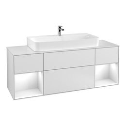 Villeroy & Boch Villeroy und Boch Finion Waschtischunterschrank F211GFMT 160cm, Abdeckplatte white matt, Regale Glossy white lacquer, White matt lacquer
