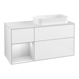 Villeroy & Boch Villeroy und Boch Finion Waschtischunterschrank G271MTGF 120cm, Abdeckplatte white matt, Emotion, Regal links White matt lacquer, Glossy white lacquer