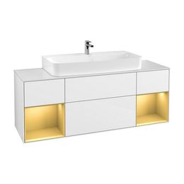 Villeroy & Boch Villeroy und Boch Finion Waschtischunterschrank F211HFGF 160cm, Abdeckplatte white matt, Regale Gold matt lacquer, Glossy white lacquer