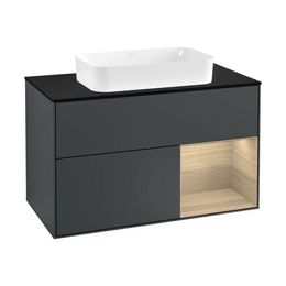 Villeroy & Boch Villeroy und Boch Finion Waschtischunterschrank F252PCHG 100x60,3cm, Abdeckplatte black matt, Regal rechts Oak Veneer, Midnight Blue Matt Lacquer