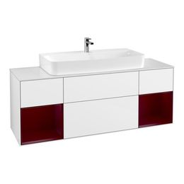 Villeroy & Boch Villeroy und Boch Finion Waschtischunterschrank F211HBGF 160cm, Abdeckplatte white matt, Regale Peony matt lacquer, Glossy white lacquer