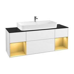 Villeroy & Boch Villeroy und Boch Finion Waschtischunterschrank F212HFGF 160cm, Abdeckplatte black matt, Regale Gold matt lacquer, Glossy white lacquer