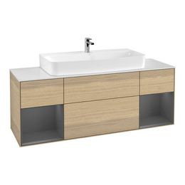 Villeroy & Boch Villeroy und Boch Finion Waschtischunterschrank F211GKPC 160cm, Abdeckplatte white matt, Regale Anthracite matt lacquer, Oak Veneer