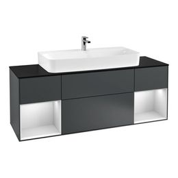 Villeroy & Boch Villeroy und Boch Finion Waschtischunterschrank G212MTHG 160cm, Abdeckplatte black matt, Emotion, Regale White matt lacquer, Midnight Blue Matt Lacquer