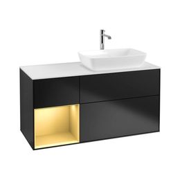 Villeroy & Boch Villeroy und Boch Finion Waschtischunterschrank F801HFPD 120cm, Abdeckplatte white matt, Regale Gold matt lacquer, Black matt lacquer