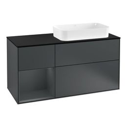 Villeroy & Boch Villeroy und Boch Finion Waschtischunterschrank F272HGHG 120cm, Abdeckplatte black matt, Regal links Midnight Blue Matt Lacquer, Midnight Blue Matt Lacquer