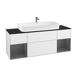 Villeroy & Boch Villeroy und Boch Finion Waschtischunterschrank G212GKGF 160cm, Abdeckplatte black matt, Emotion, Regale Anthracite matt lacquer, Glossy white lacquer
