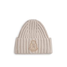 Tommy Hilfiger Damen Beanie "TH CREST FLUFFY", beige, unifarben, Strick, Wolle, M&uuml;tzen, f&uuml;r Frauen, aus Rippstrick, TH-Wappen-Patch an Umschlag