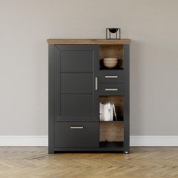 Highboard, B:105cm H:143cm T:42cm, grau, SET ONE BY Musterring, Wohnzimmer, Sideboards, "York", Typ 25 und 26, in 3 Farbvarianten, Beleuchtung