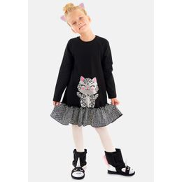 DENOKIDS Mädchen Shirtkleid "Silver Leopard", schwarz, Gr. 98, bedruckt, 95% Baumwolle, 5% Elasthan, Kleider, mit Glitzer-Leoparden-Aufdruck