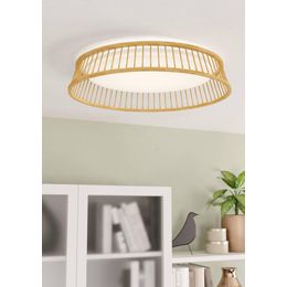Eglo Deckenleuchte "LUPPINERIA", 1, Ø 45cm H: 9,5cm, 1 Stk., braun, Wohnzimmer, Leuchten, Deckenlampe, Kunststoff in Weiß und Bambus in Natur, Lampe,