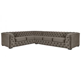Chesterfield-Sofa Home Affaire, B:307cm H:67cm T:227cm, braun, 100% Polyester, Sofas, "KALINA L-Form", hochwertig Chesterfield-Ausführung