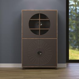 Hochkommode Inosign, B:97cm H:163cm T:42cm, braun, FSC-zertifizierter Holzwerkstoff, Glas, Sideboards, "Fusion", Vitrine mit besonderem Kreismuster -