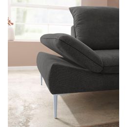 Ecksofa W.Schillig, B:294cm H:87cm T:185cm, grau, Chenille-Flachgewebe R66 (85% Polyester, 15% Nylon);Longlife Xtra-Leder Z59: Glattleder mit