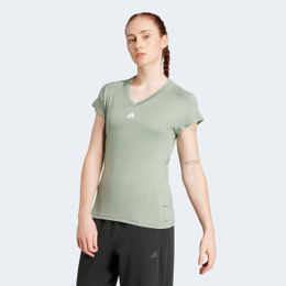 Damen T-Shirt "AEROREADY TRAIN ESSENTIALS MINIMAL BRANDING V-NECK", grün, Gr. XS, adidas Performance, Obermaterial: 93% Polyester, 7% Elasthan,