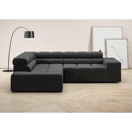 Ecksofa Inosign, B:249cm H:70cm T:215cm, grau, 100% Polyester, Wohnzimmer, Sofas, "Ancona, incl. Kopfteilverstellung + 3 Zierkissen, L-Form, Breite