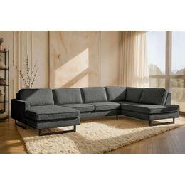 Wohnlandschaft Home Affaire, B:350cm H:85cm T:206cmdunkelgrau, 100% Polyester, Sofas, "Pinto, 350 cm, U-Form, XXL, mit Ottomanen", Cord, Chenille,