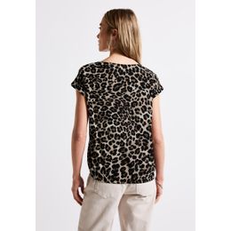 Street One Damen Shirtbluse, schwarz, Gr. 34, animal-print, Stoff, 100% Viskose, Blusen, mit Elastikbund