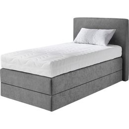 Boxspringbett, B:105cm L:205cm, grau, Westfalia Schlafkomfort, Microvelours (100% Polyester), Komplettbetten, wahlweise mit Kaltschaum-Topper