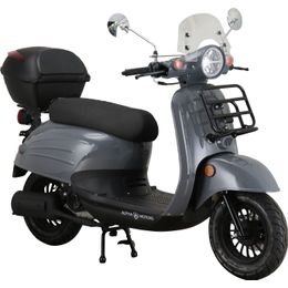 Alpha Motors Motorroller "Adria", mit Topcase, 45 km/h, grau, Motorroller, mit Lenkerschloss und Windschild