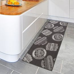 K&uuml;chenl&auml;ufer ANDIAMO, B:67cm H:5mm L:250cm, grau, Kunstfaser, Teppiche, "Coffeeshop", mit Schriftzug, K&uuml;che, Kundenliebling