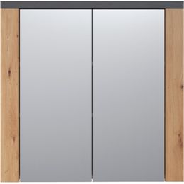 Spiegelschrank Welltime, B:79cm H:78cm T:20cm, braun, Badezimmer, Schränke, "Ambres", Badspiegel in matter Echtholzoptik - Maße (B/T/H) 79/20/78 cm