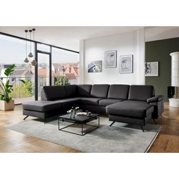 Wohnlandschaft DIE PLANBAR, B:309cm H:88cm T:235cm, schwarz, Sofas, "PN-EM15047 U-Form, ohne Kopfstützen", Echtleder, wahlweise mit Bettfunktion u.