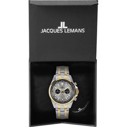 Jacques Lemans Herren Chronograph "Liverpool", silber, Armbanduhren, Quarzuhr, Armbanduhr, Herrenuhr, Edelstahlarmband, analog, Tag
