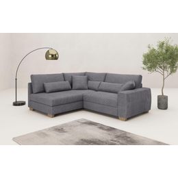 Ecksofa MR. COUCH, B:227cm H:68cm T:190cm, grau, Stripes (92% Polyester / 8% Nylon), Wohnzimmer, Sofas, "Hilla L-Form", Mit Federkern, wahlweise mit