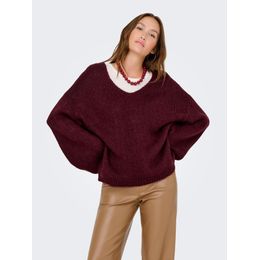 Jacqueline de Yong JDY Damen V-Ausschnitt-Pullover "JDYDINEA L/S REVERSIBLE PULLOV. KNT NOOS", rot, Gr. XL, unifarben, Strick, Obermaterial: 80% Polyacryl, 20%