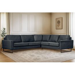 Ecksofa Home Affaire, B:290cm H:85cm T:250cm, blau, Luxus-Microfaser in Lederoptik(100% Polyester);Cord (92% Polyester, 8% Polyamide), Wohnzimmer,